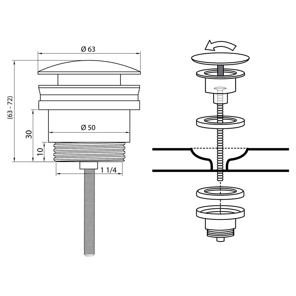 Differnz pop up afvoerplug design voor fontein - gun metal ...